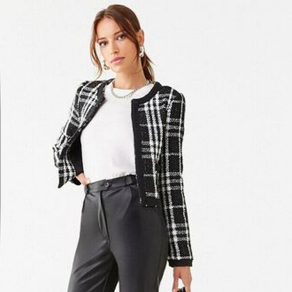 Jackets & Coats | New Luxury Tweed Boucle Designer Plaid Print Jacket ...
